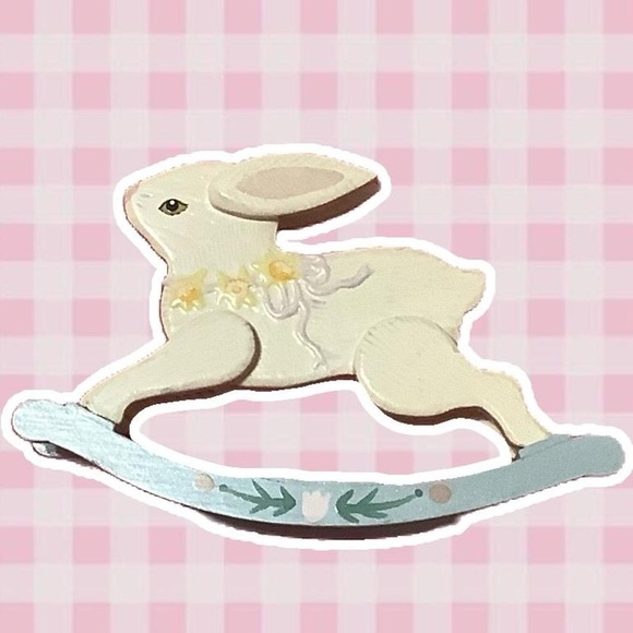 Accents | Vintage Pastel Cottagecore Bunny Miniature Wooden Rocking ...
